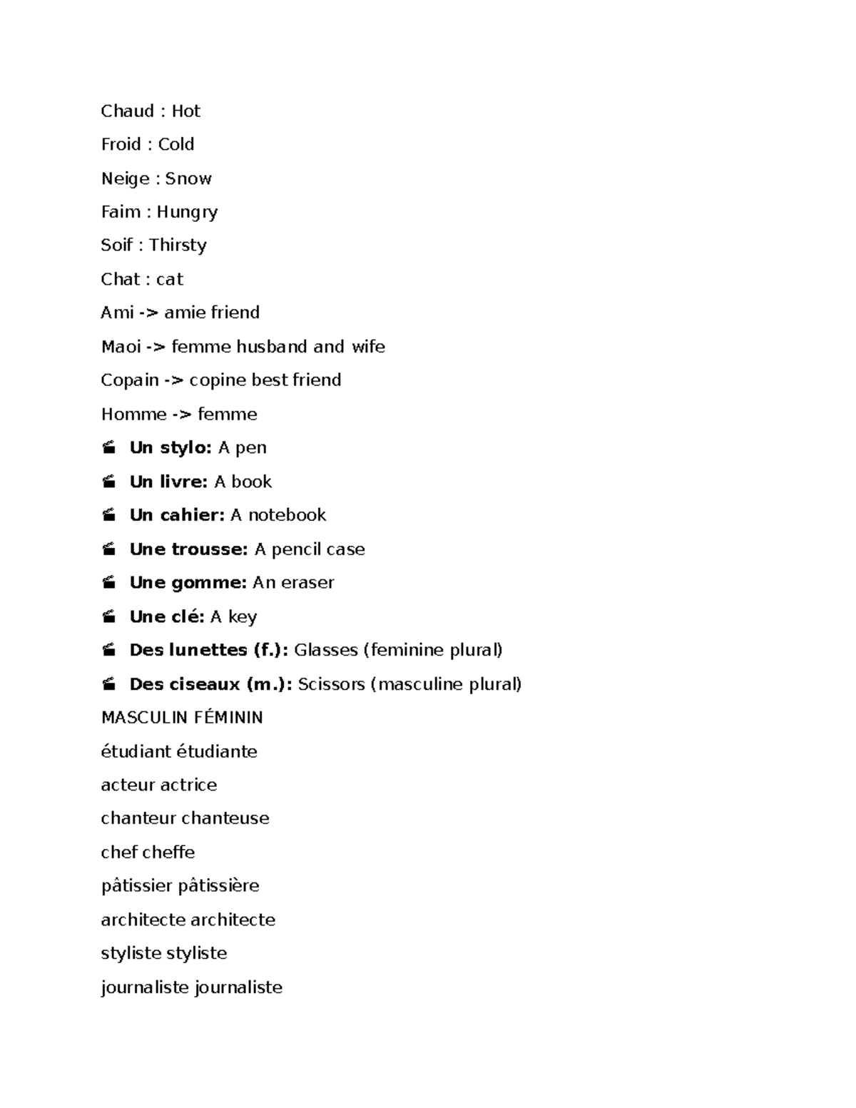 French Vocabulary Guide: Everyday Words and Phrases - Studocu