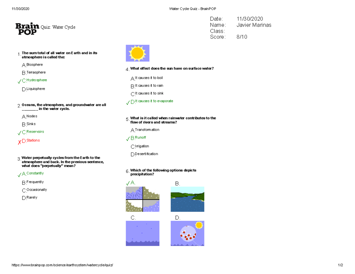 Water Cycle Quiz - Brain POP - 11/30/2020 Water Cycle Quiz - BrainPOP ...