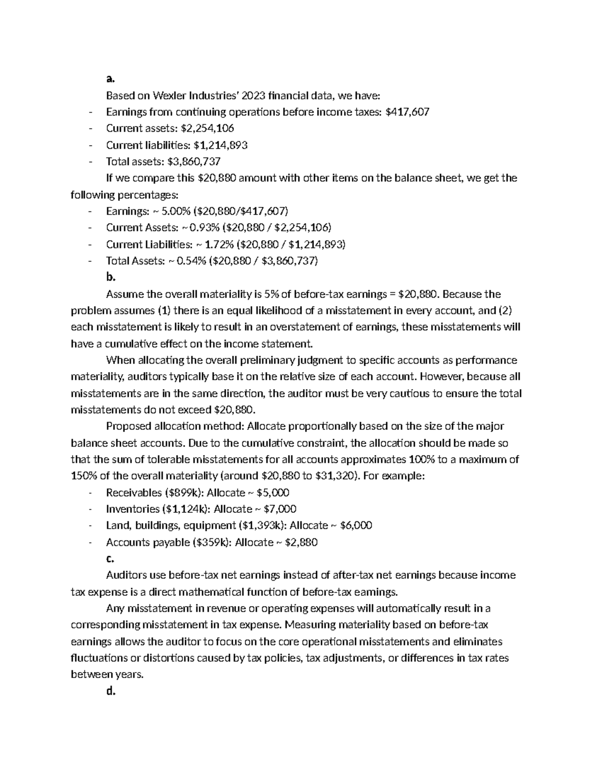 Financial Analysis & Materiality: Wexler 2023 (8-36) - Studocu