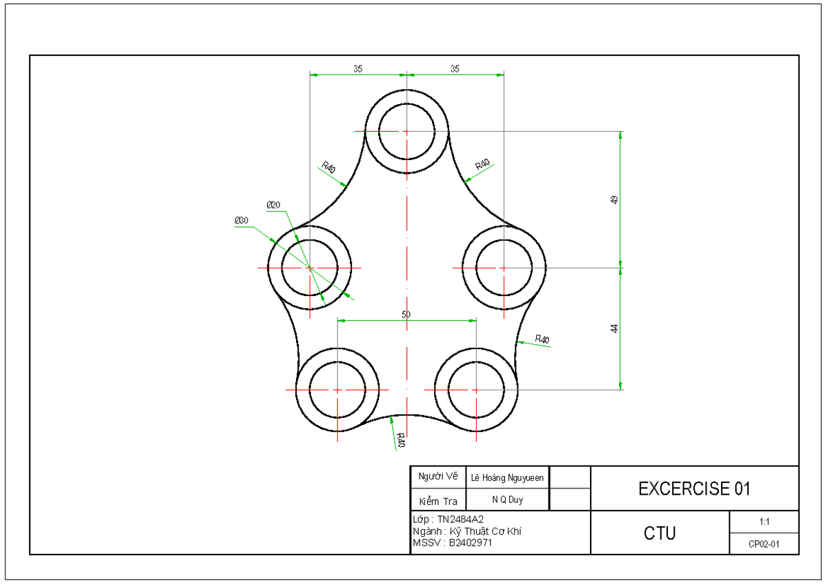 Kỹ Thuật Cơ Khí TN2484A2: Bài Tập Autocad CP02 LHN - Studocu