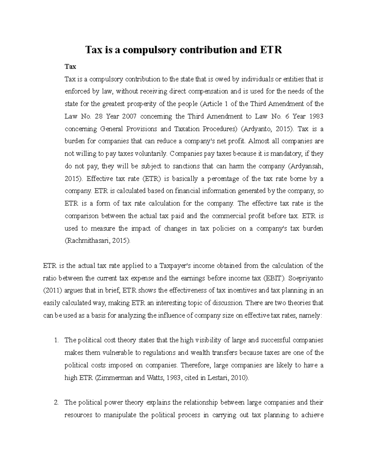 Understanding Tax Contributions and Effective Tax Rate (ETR) - Studocu