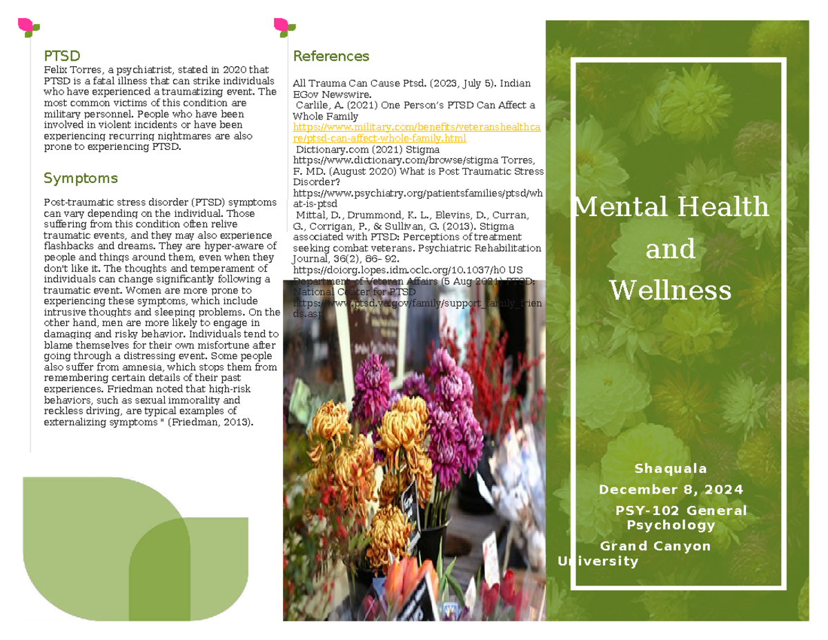PSY 102 RS T7 Template 2 Brochure - PTSD Felix Torres, a psychiatrist ...