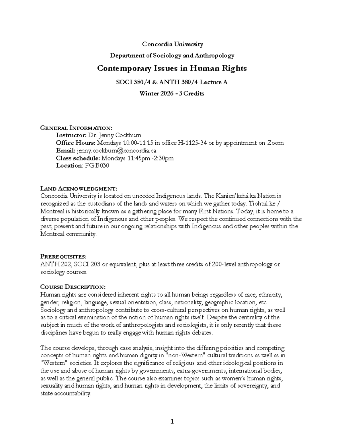 SOCI-ANTH 380: Contemporary Issues in Human Rights Lecture A Winter ...