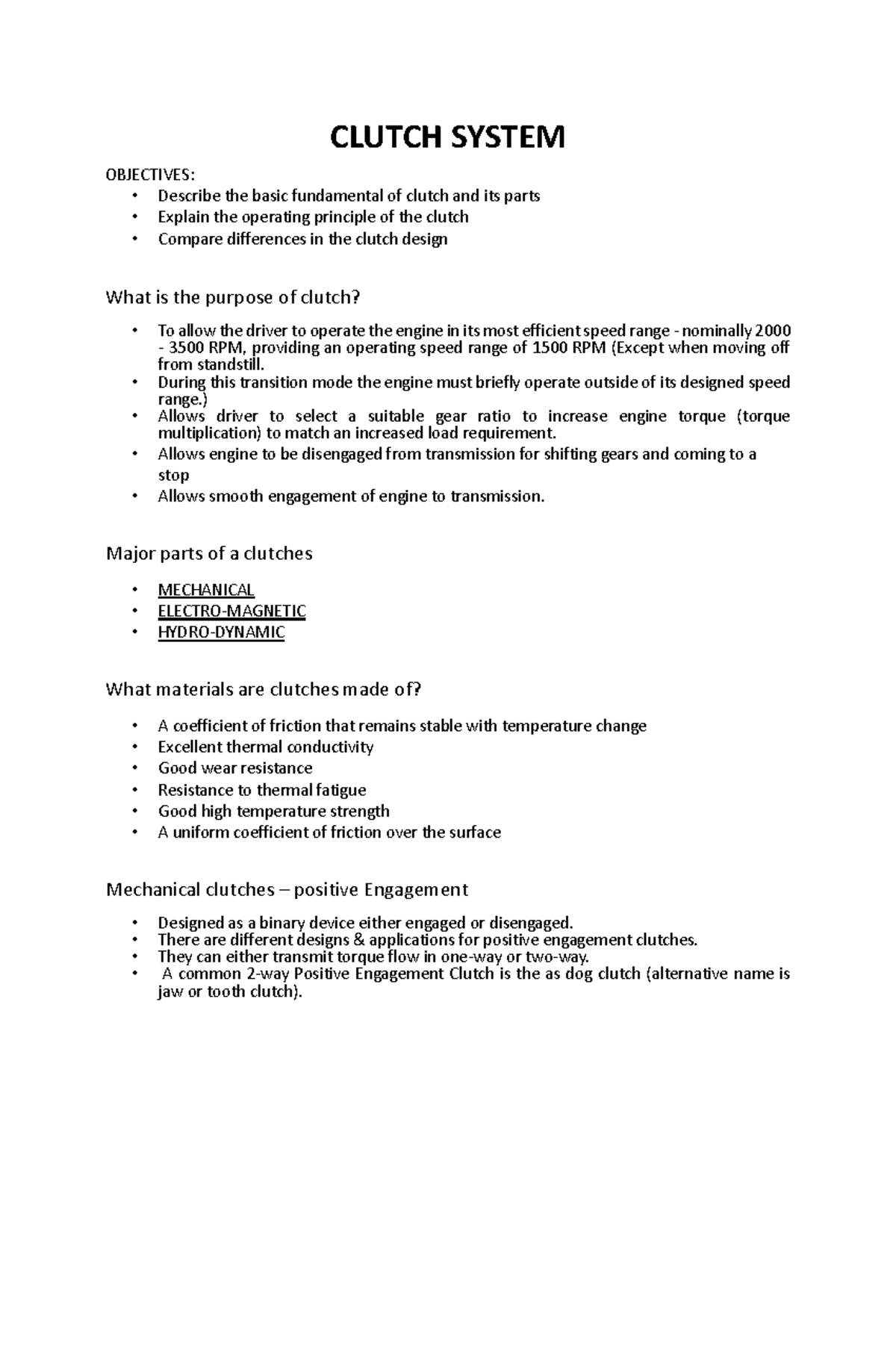 AT112-Clutch System Overview for Weeks 1-3 Study Guide - Studocu