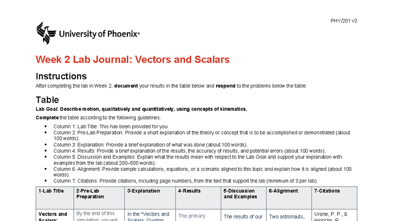 Cassandra Person PHY 201 Wk 2 Lab Journal - PHY/201 v Week 2 Lab ...