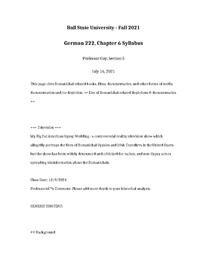 German 222 Chapter 6 Guide - Ball State University - Fall 2021 German 222, Chapter 6 Guide ...