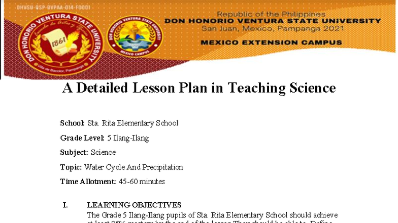 Detailed Lesson Plan: Water Cycle & Precipitation (Grade 5) - Studocu