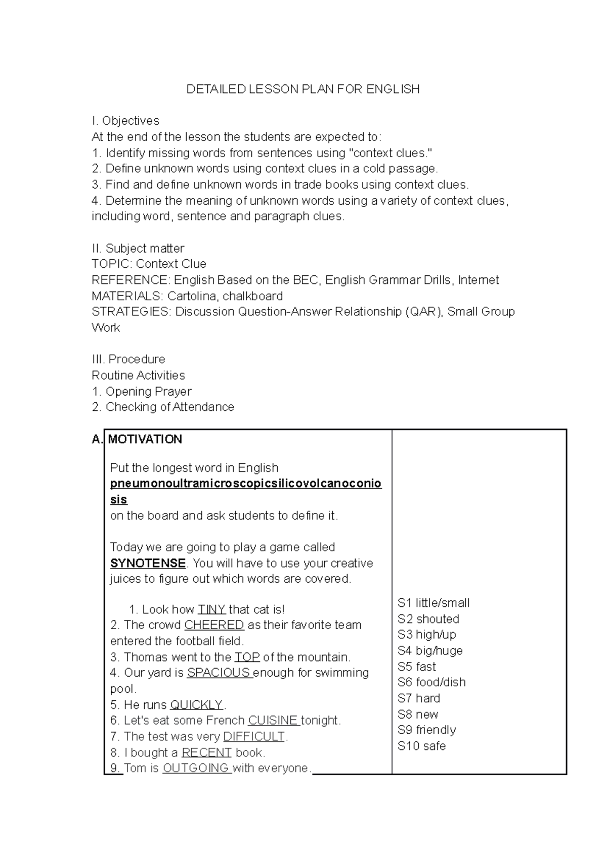 Context Clues Lesson Plan - English 101 - Studocu