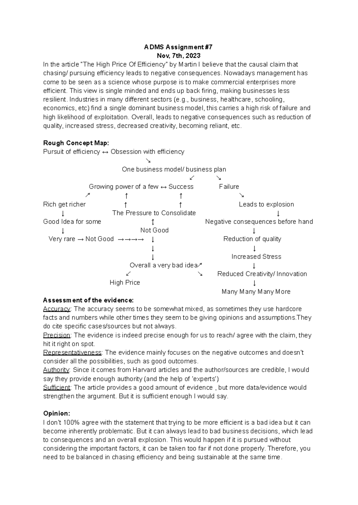 ADMS Assignment #7: Analyzing "The High Price of Efficiency" Argument - Studocu