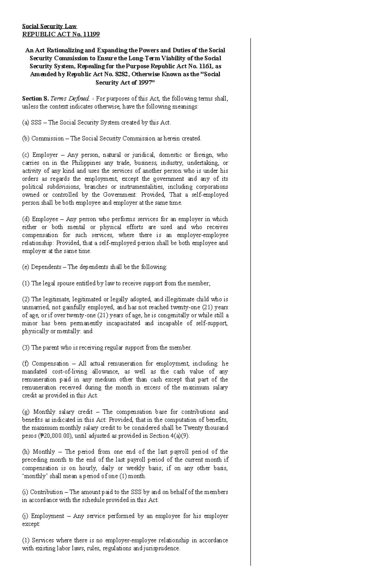 5.10 Social Security Law: Overview of Republic Act 11199 Provisions ...