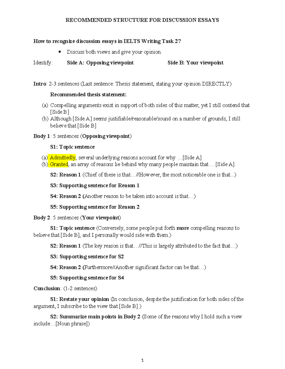 Discussion Essay Structure for IELTS Writing Task 2 (Band 7) - Studocu