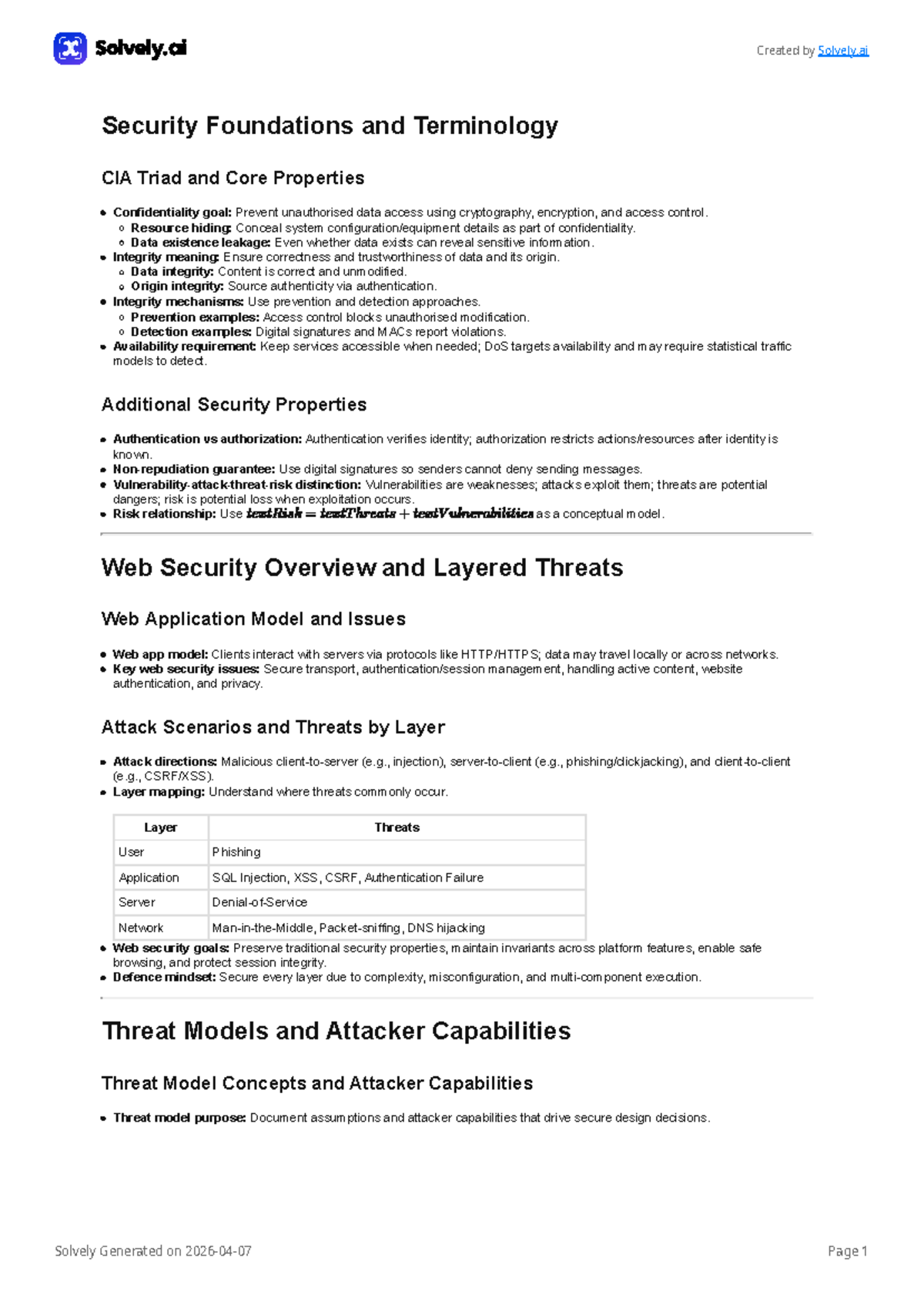 CSIT328 Security Foundations: CIA Triad, Threats, and Mitigations - Studocu