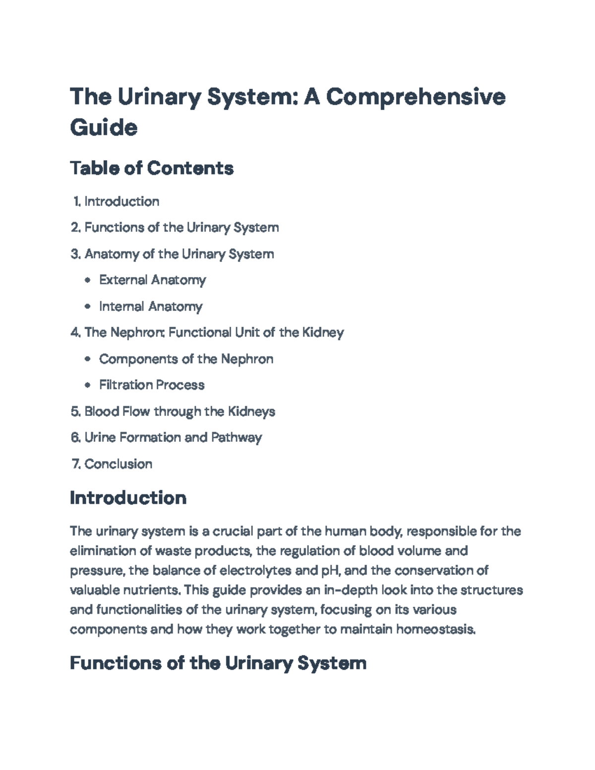 Comprehensive Guide to the Urinary System Anatomy and Functions - The Urinary System: A - Studocu