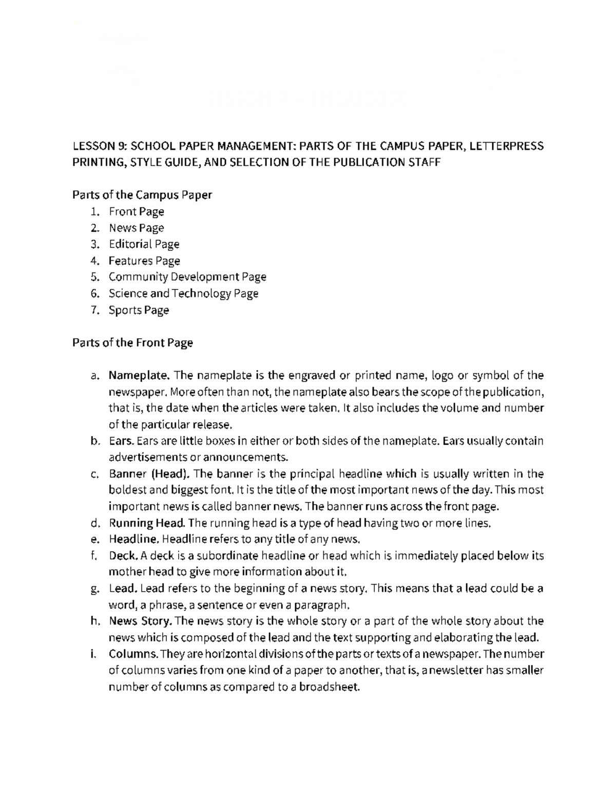 Lesson 9 Notes for ENCAJO3: Effective School Paper Management - Studocu