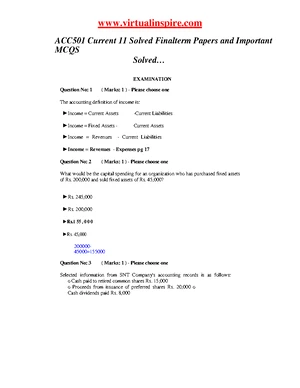 ACC501 All Solved MCQ Midterm - ACC 501 Solved MCQ'S For MID & Final Exam Which of the following ...
