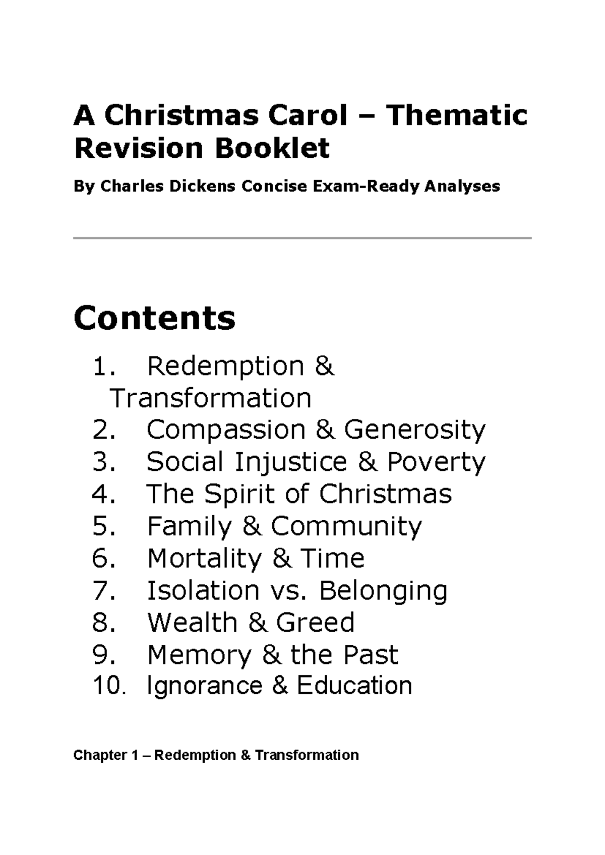 A Christmas Carol (ENG 101) Thematic Revision Guide - Studocu