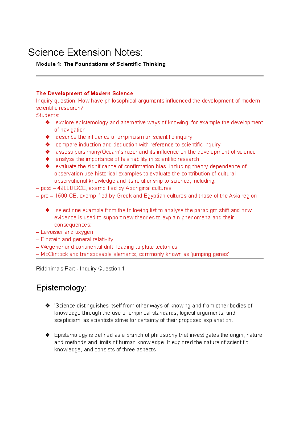 Science Extension Notes: Module 1 - Foundations of Scientific Thinking ...