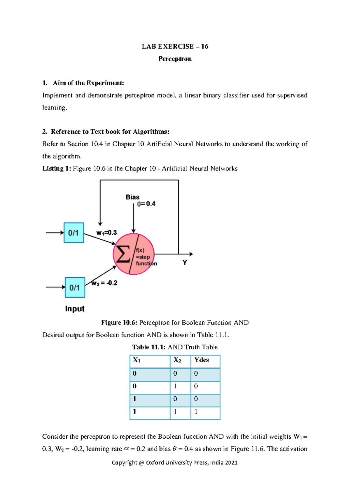 LAB EXERCISE 16: Implementing the Perceptron Model for AND Function ...