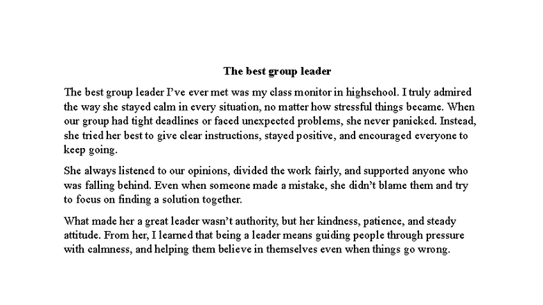 ENG 101: Essay on Leadership Qualities of a Great Group Leader - Studocu