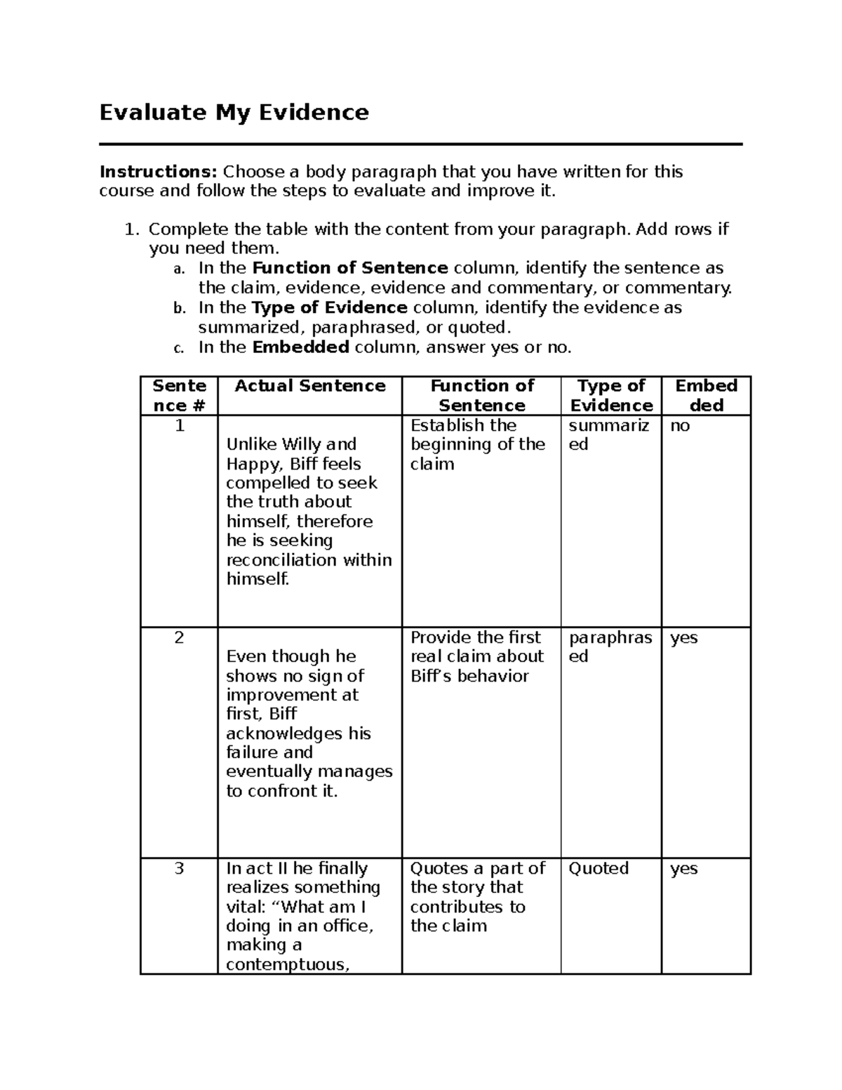 2.08 Evaluate evidence - Evaluate My Evidence Instructions: Choose a ...