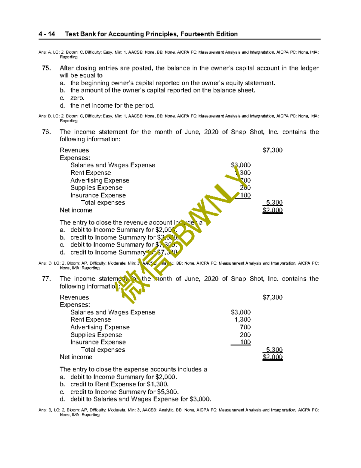 Accounting principles 14th edition by weygandt tb 383 - 4 - 14 Test ...