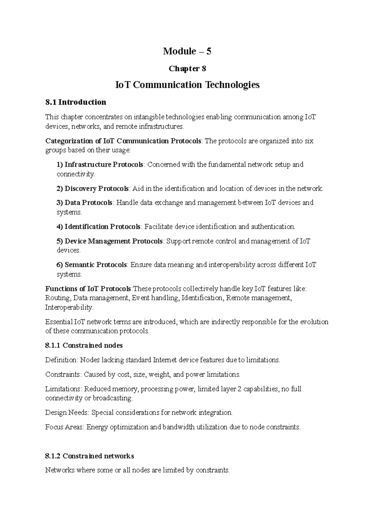 Module 5 - mod 5 iot - Module – 5 Chapter 8 IoT Communication ...