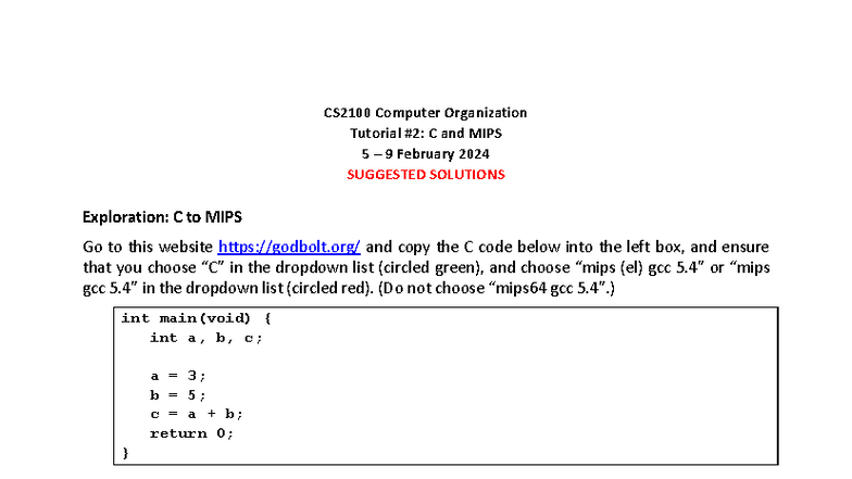 CS2100 Tutorial 02 Answers: C to MIPS Solutions - Studocu