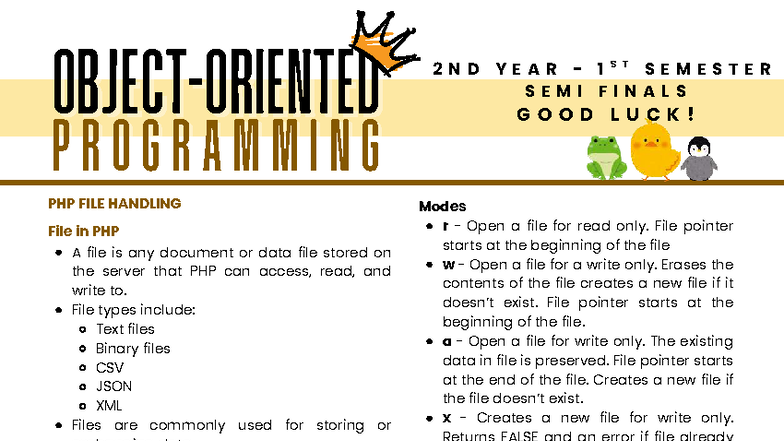 OOP 2ND YEAR 1ST SEMESTER SEMI FINALS REVIEWER ON PHP FILE HANDLING ...