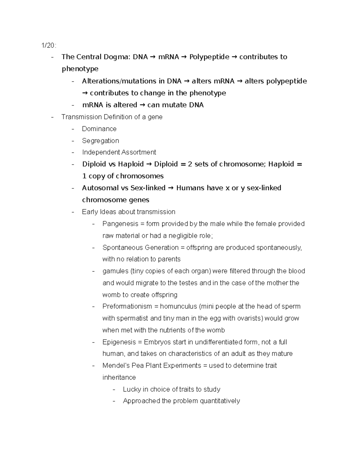 Genetics Notes: Exam 1 Overview and Key Concepts - Studocu