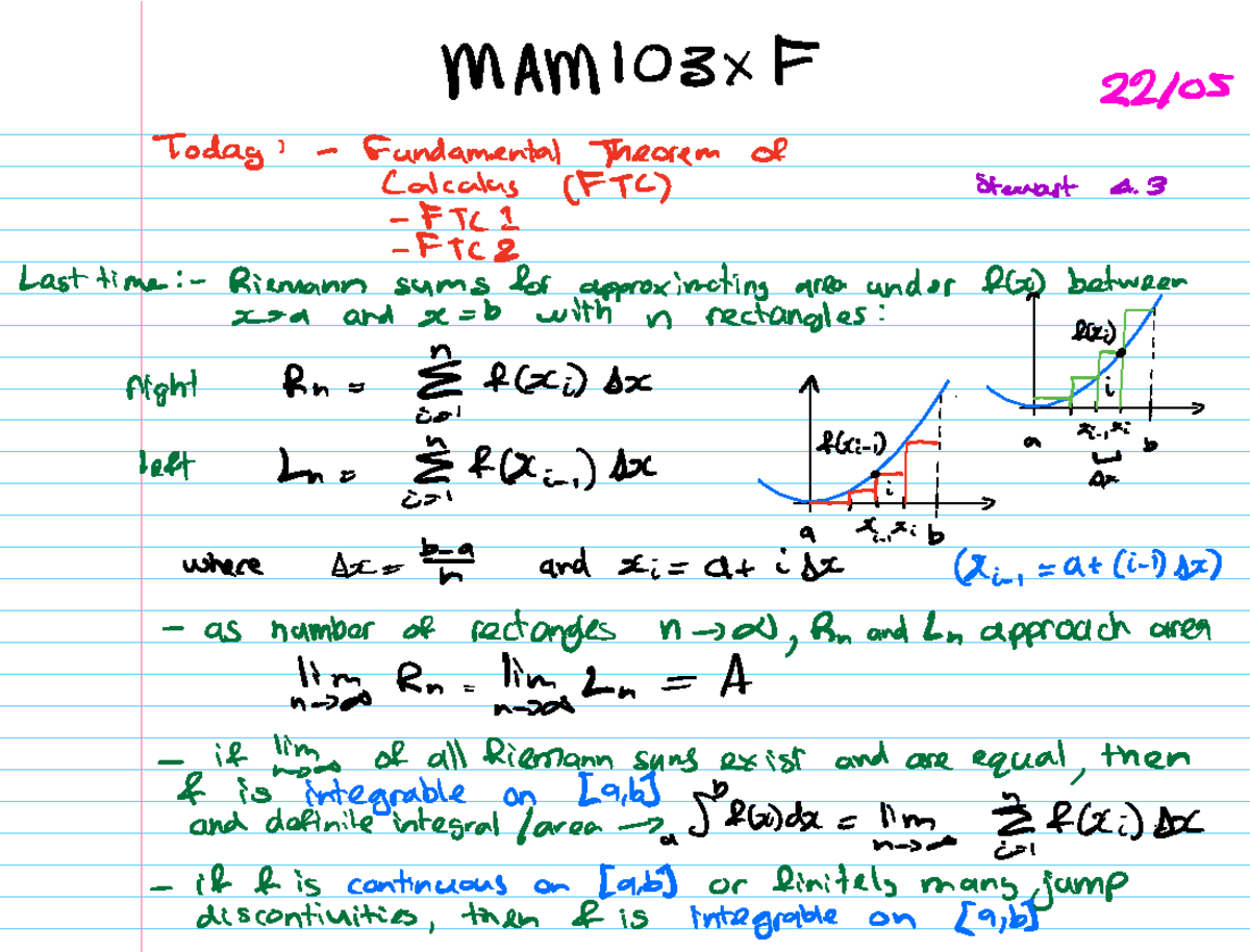 MAMI F 03 22105 Lecture Notes on Fundamental Theorem of Calculus - Studocu