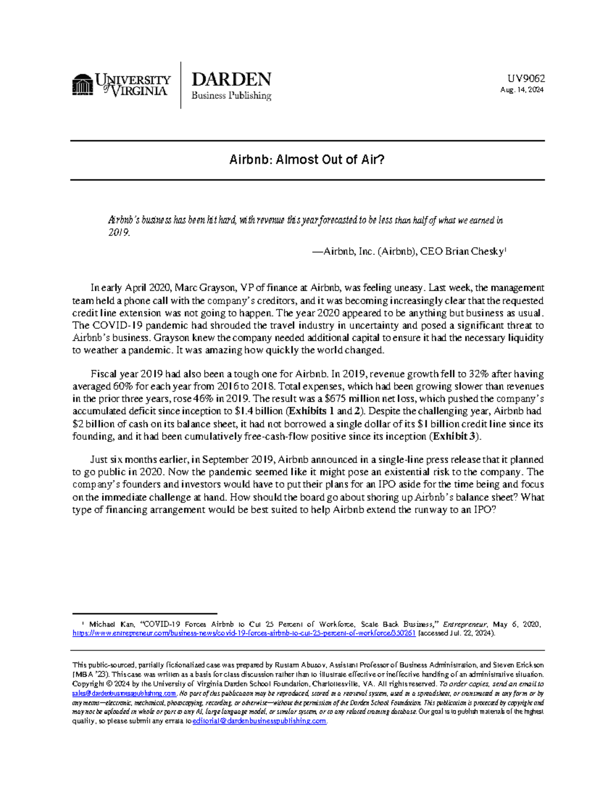 C3 Case Study: Airbnb's Financial Struggles During COVID-19 - Studocu