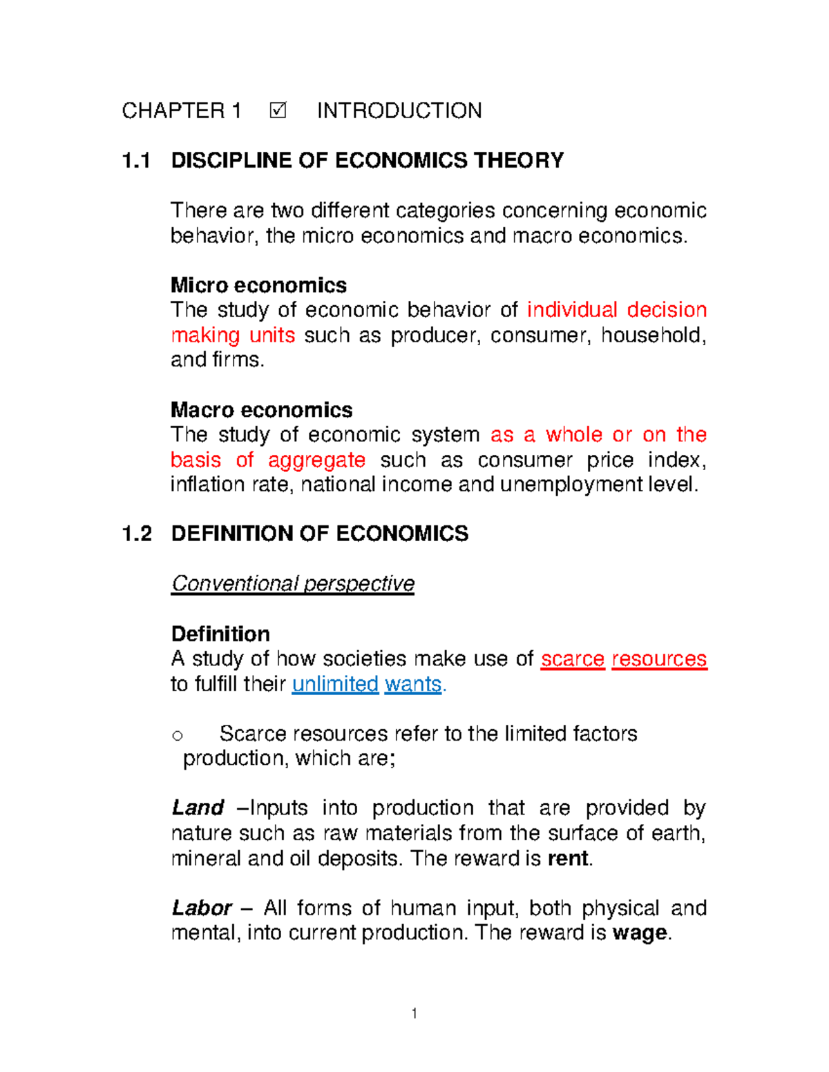 Chapter 1 - Introduction to Economics: Micro & Macro Concepts - Studocu
