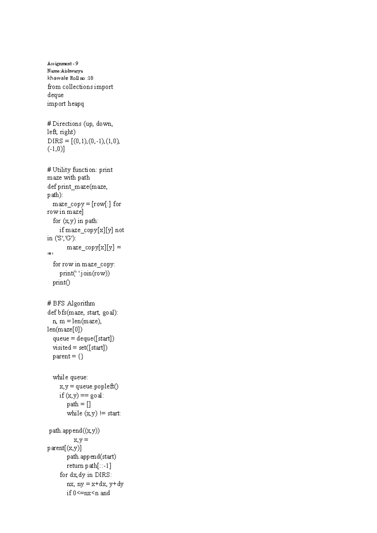 DSA 9: BFS and A* Algorithm Implementation in Python - Studocu