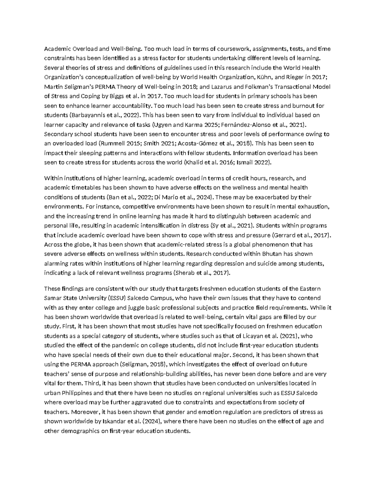 Academic Overload: Stress Factors for Freshmen Education Students (ESSU ...