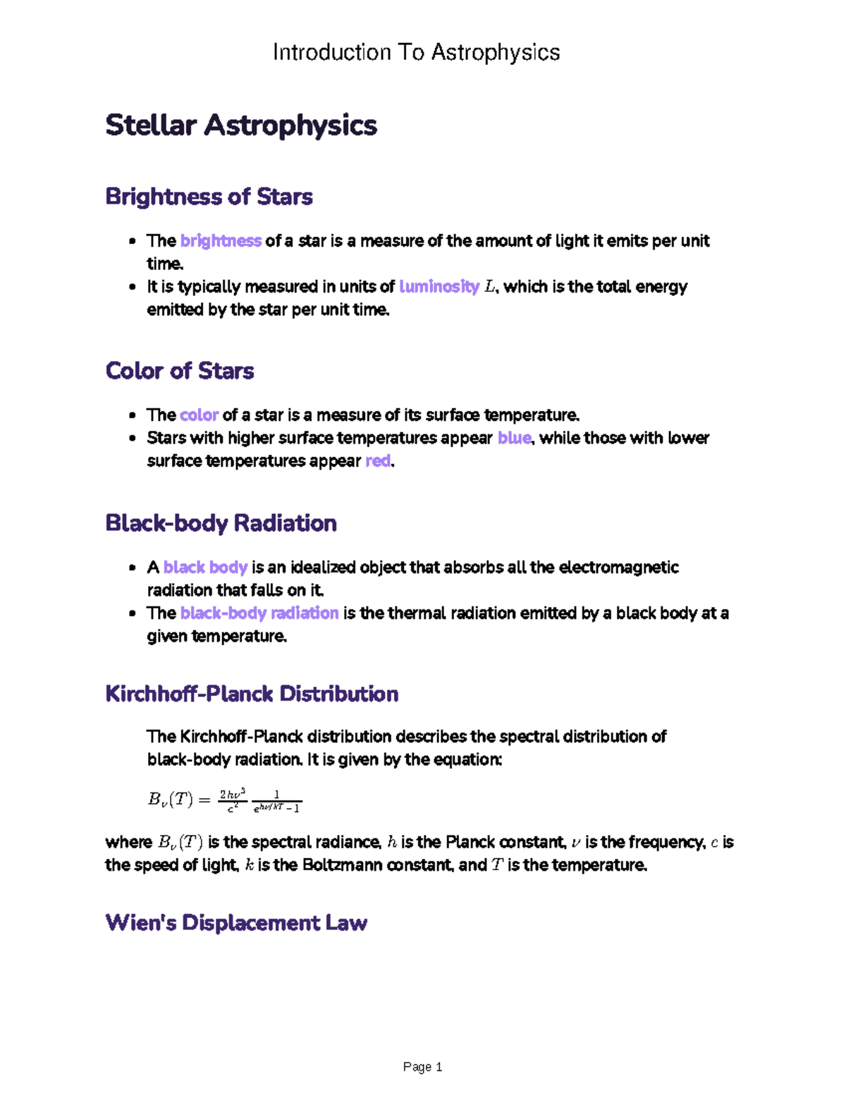 Astrophysics - Stellar Astrophysics Brightness of Stars The brightness ...