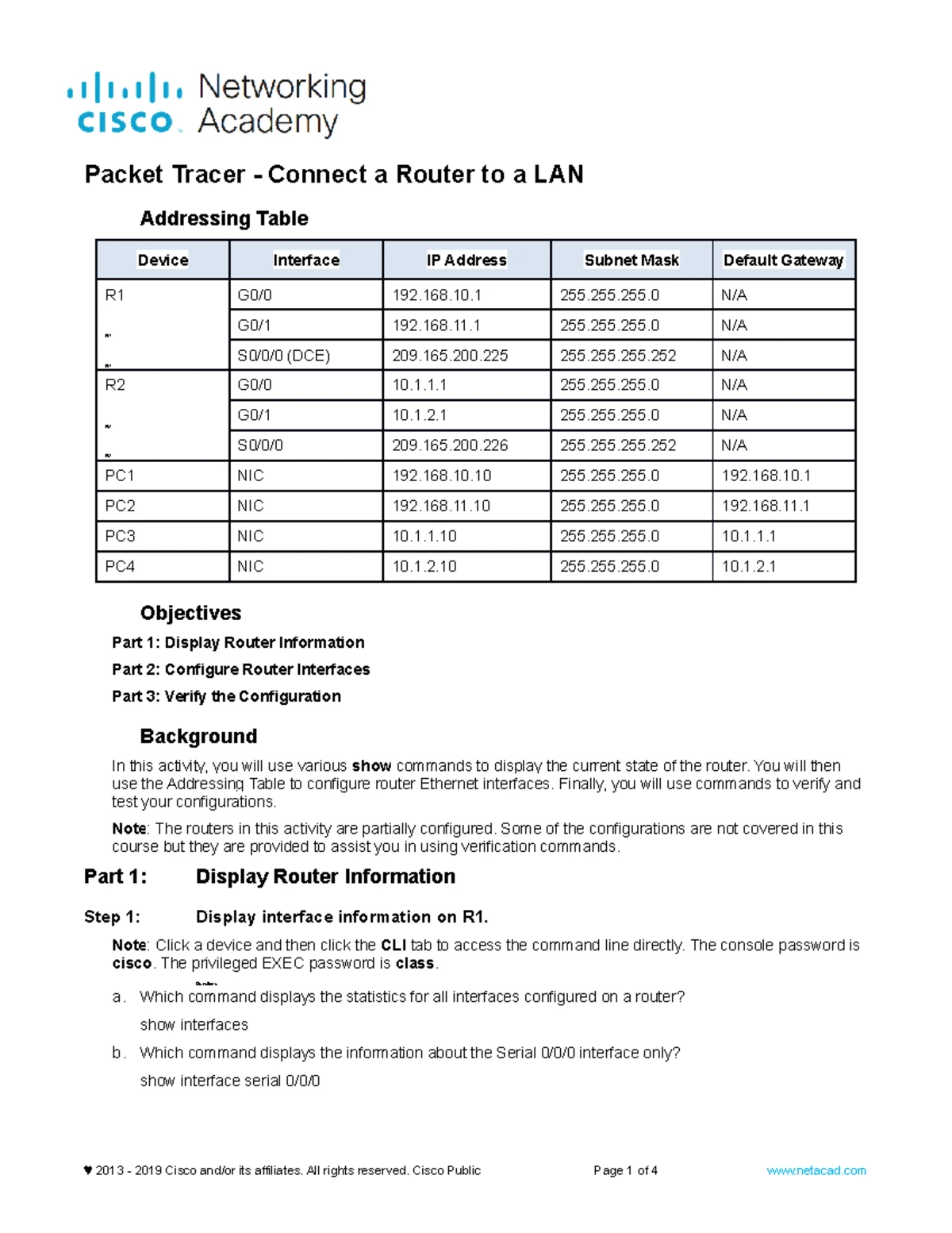 9.2.9 Packet Tracer - Examine the ARP Table - Addressing Table Device ...