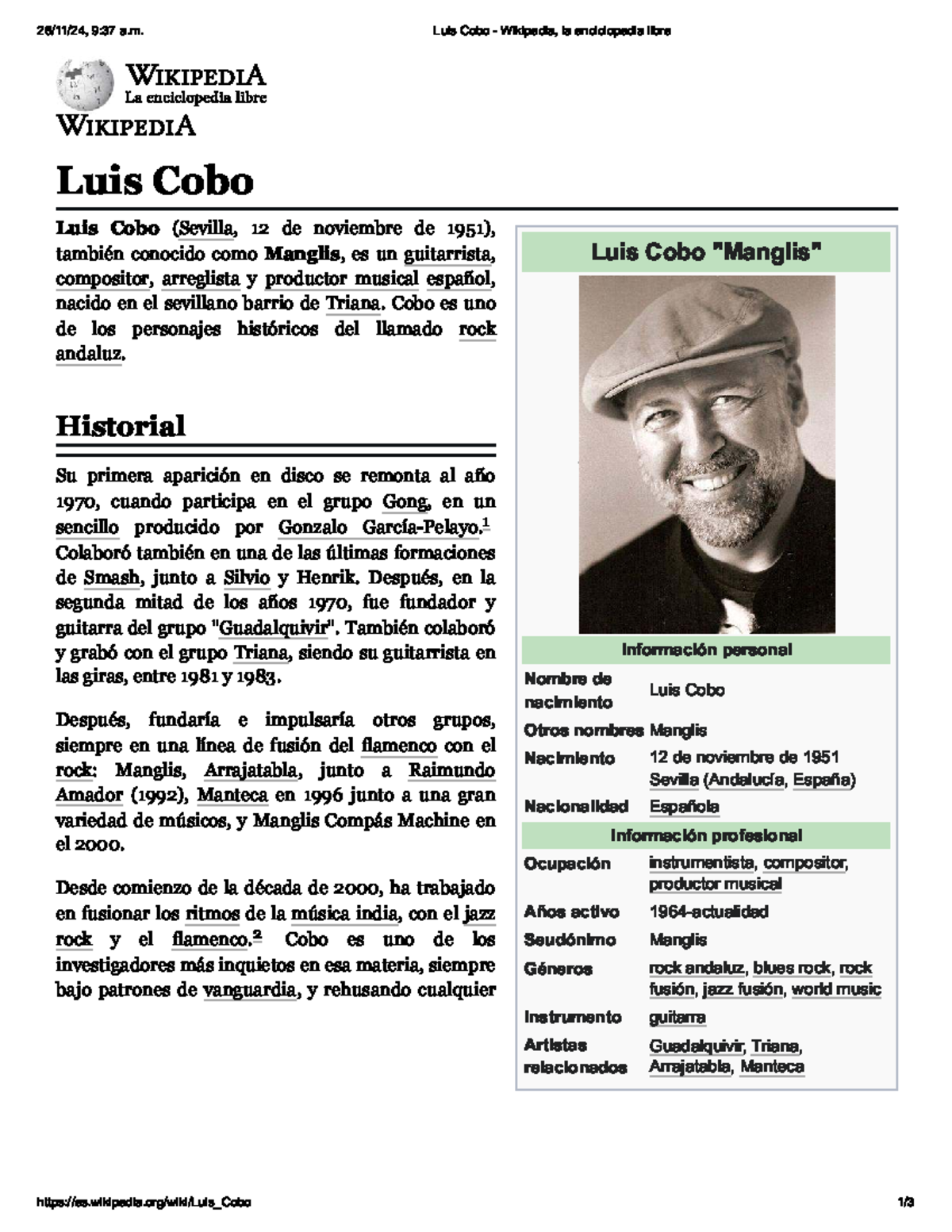 Luis Cobo - Wikipedia, la enciclopedia libre - - Studocu