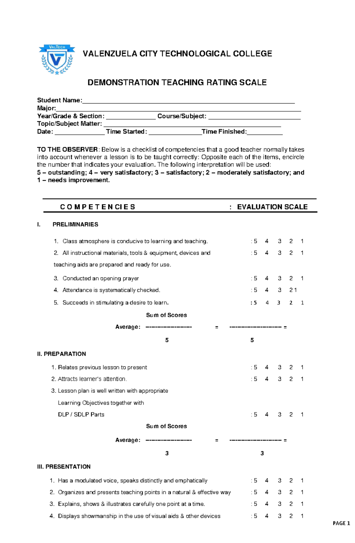 Evaluation of Demo Teaching Rating Scale 2024 - Studocu