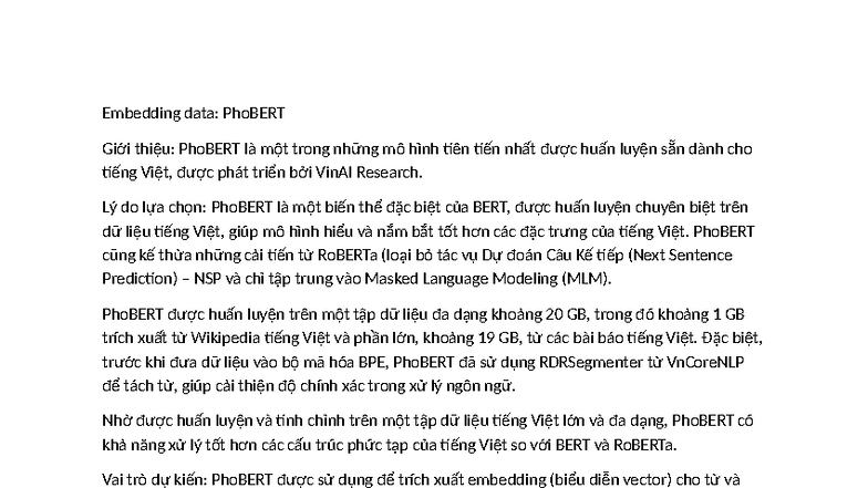 390212802_Embedding Data with PhoBERT: A Comprehensive Overview - Studocu