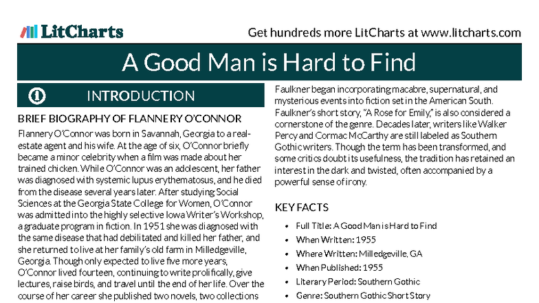 A Good Man is Hard to Find: Comprehensive Lit Chart Analysis - Studocu