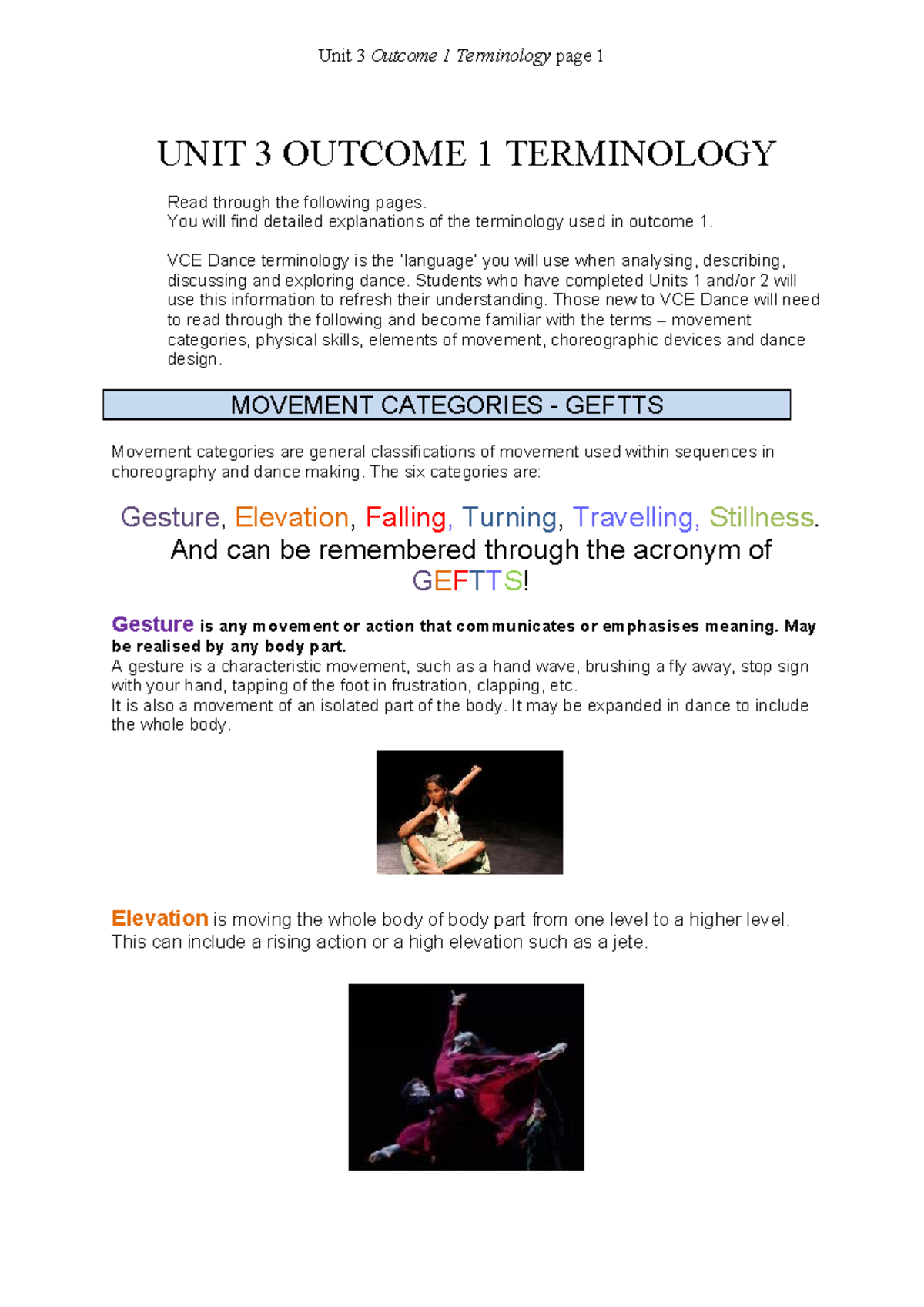 U3 O1 Dance Terminology: Key Concepts and Definitions - Studocu