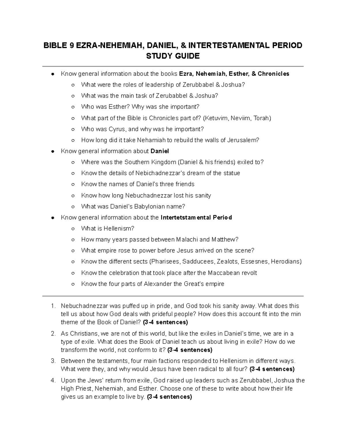 BIBLE 9 Ezra, Nehemiah, Daniel & Intertestamental Period Study Guide ...