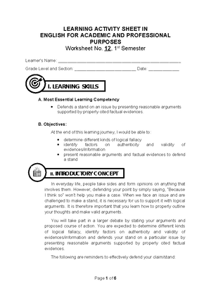 EPAP Q1 LAS-10-2 - EAPP NOTES - L I. LEARNING SKILLS II. INTRODUCTORY ...