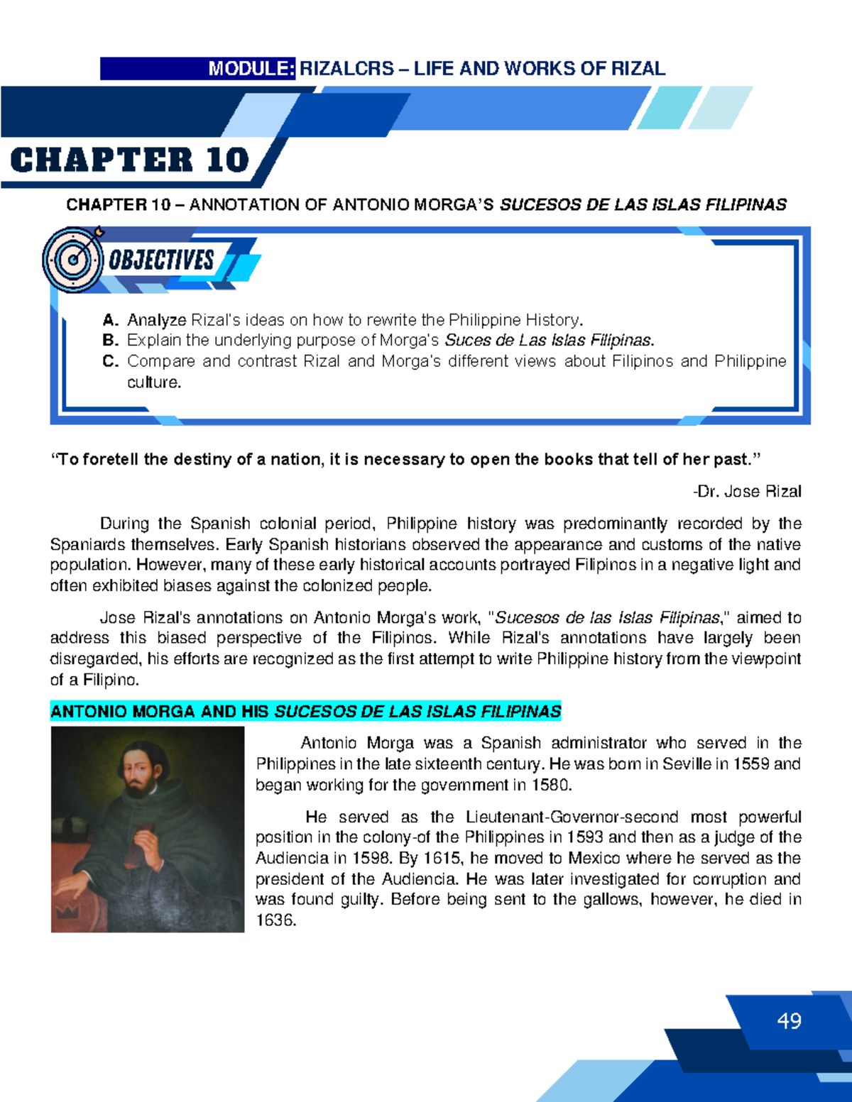 Chapter 10 – Annotations on Morga's Sucesos and Rizal's Viewpoints ...