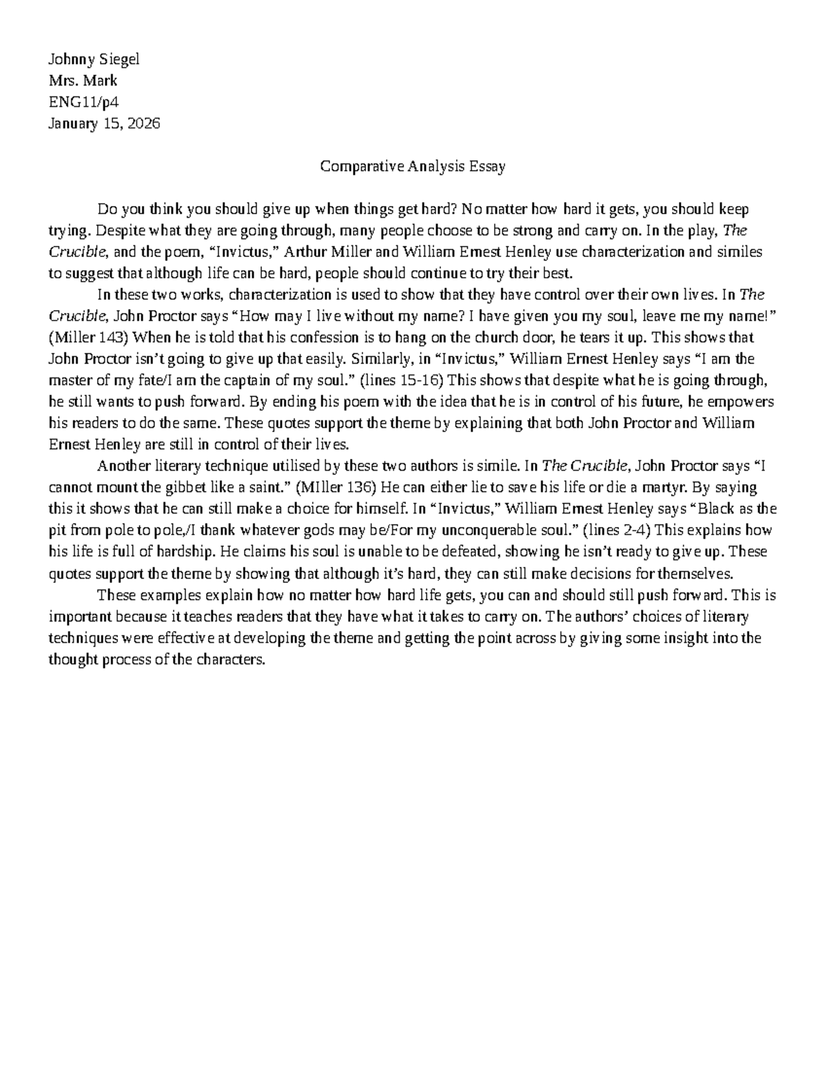 ENG 101 - Comparative Analysis Essay: Resilience in Literature - Studocu
