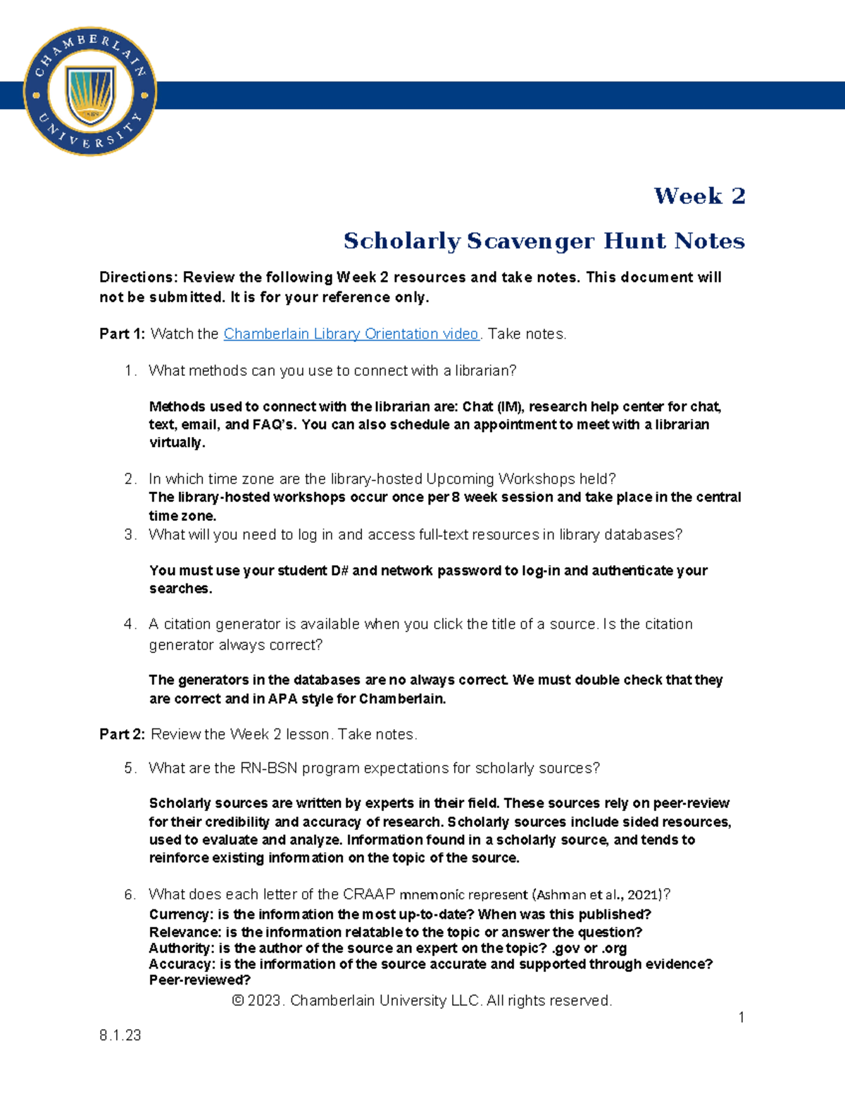 Week 2 NR351 Scholarly Scavenger Hunt Reference Notes - Studocu