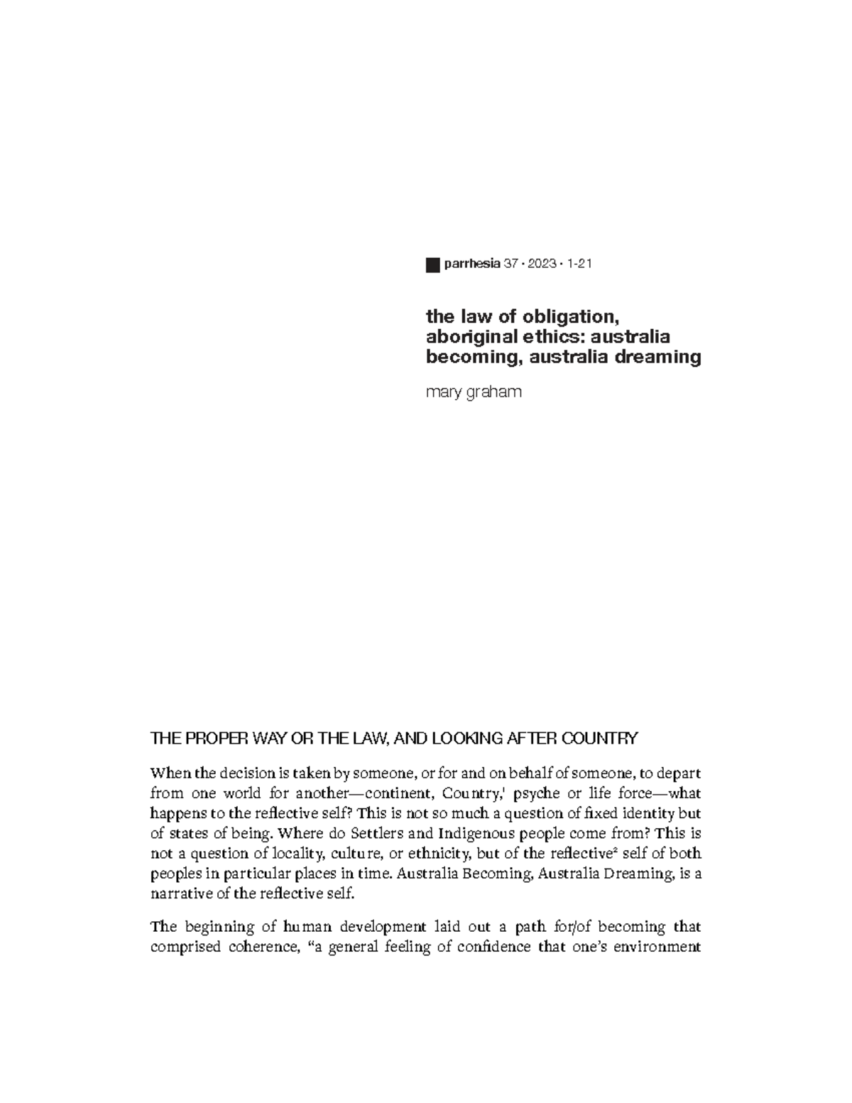 The Law of Obligation: Aboriginal Ethics in Australia Becoming ...
