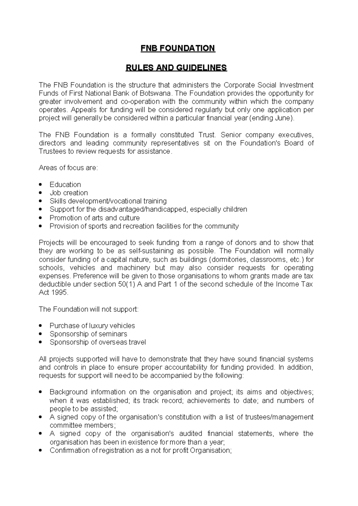 FNBB - Foundation Rules and Guidelines for Funding Applications - Studocu