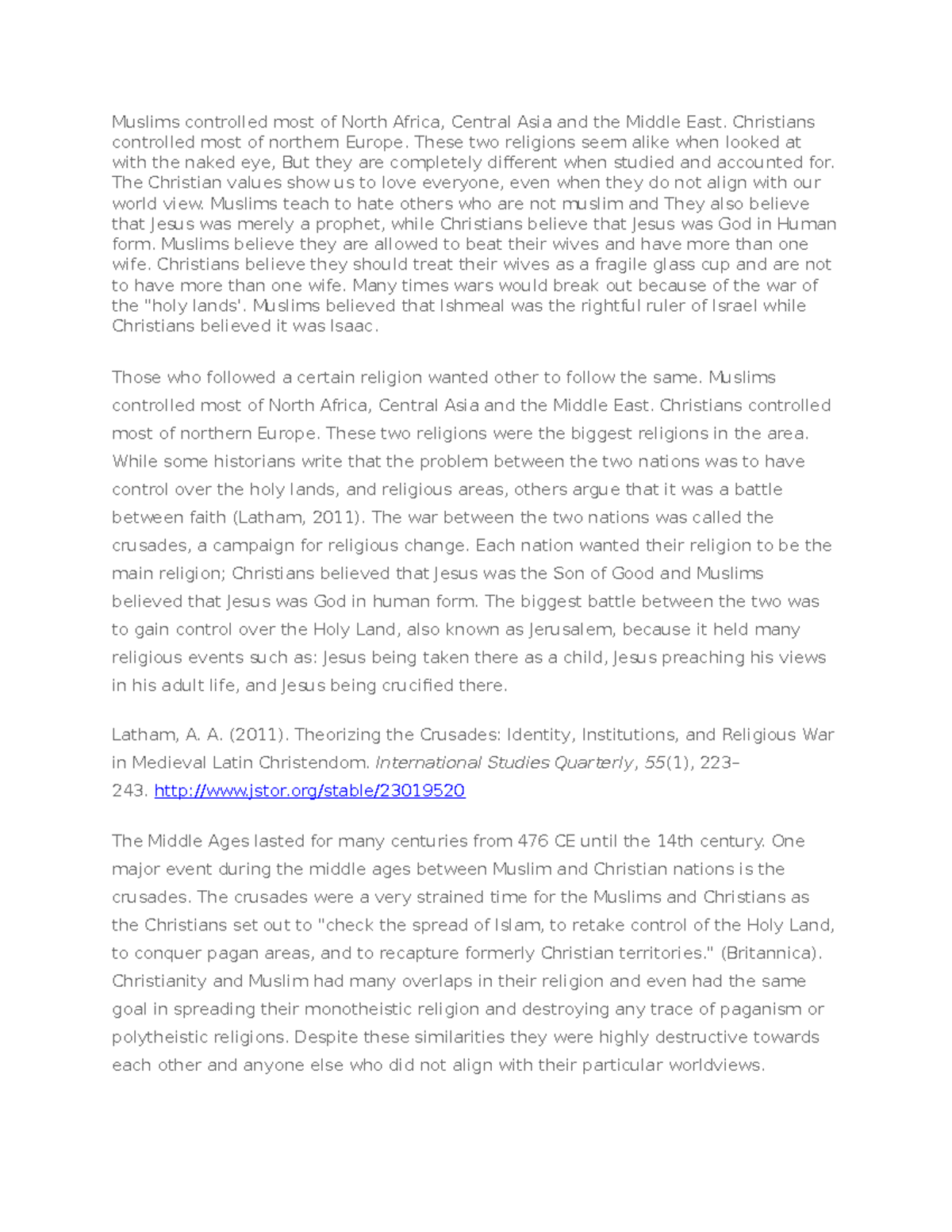 HIS-110 TP 7 DQ 1 - Analysis of the Crusades and Religious Conflicts ...