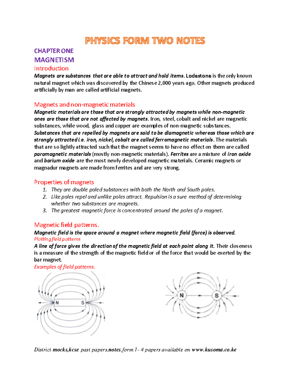 Physics Form 2 Lecture Notes: Magnetism & Measurement Concepts - Studocu